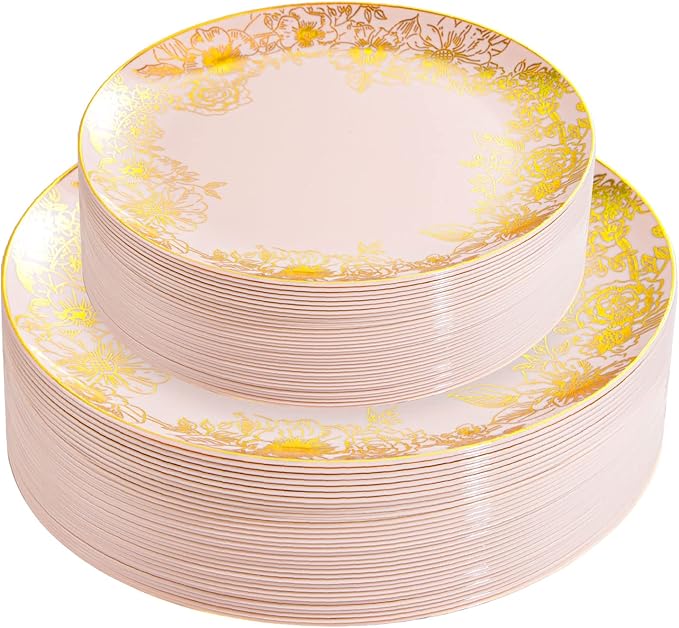 Amazon.com: LIYH 60 Pcs Pink and Gold Plastic Plates - Disposable Pink ...