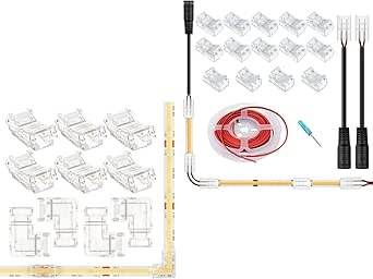 GXILEE Gapless and Solderless 2 Pin 8mm Cob LED Strip Connectors Kit ...
