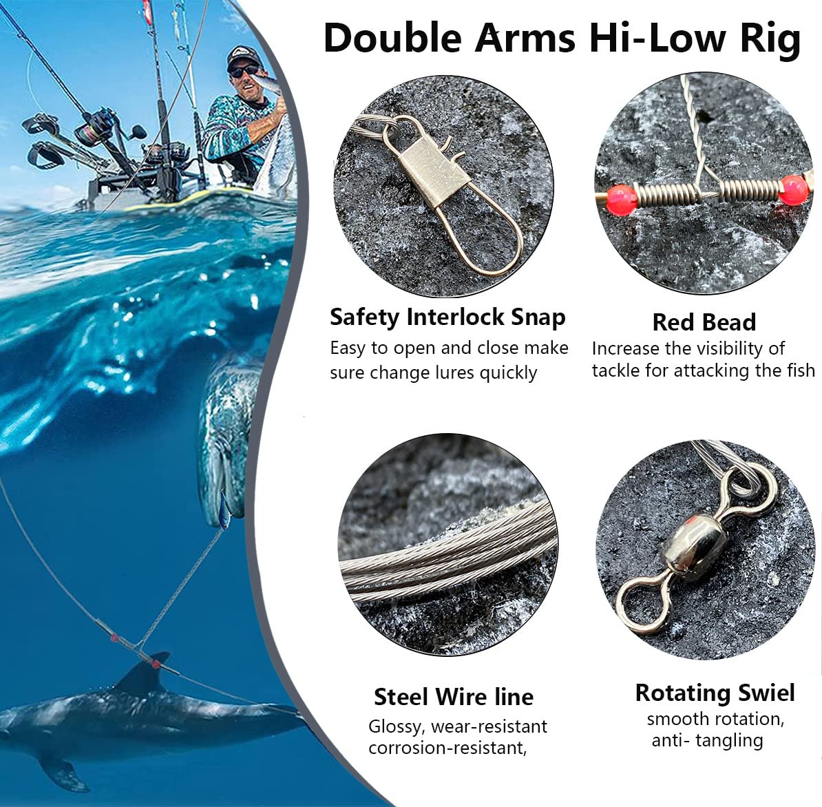 Snapklik.com : YOTO Fishing Tackle Leaders,Hi-Low Rig,Double Arms ...