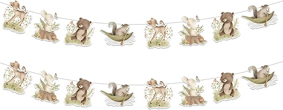 Amazon.com: 2 Packs Woodland Animals Banner, Forest Animal Garland ...