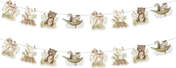 Amazon.com: 2 Packs Woodland Animals Banner, Forest Animal Garland ...