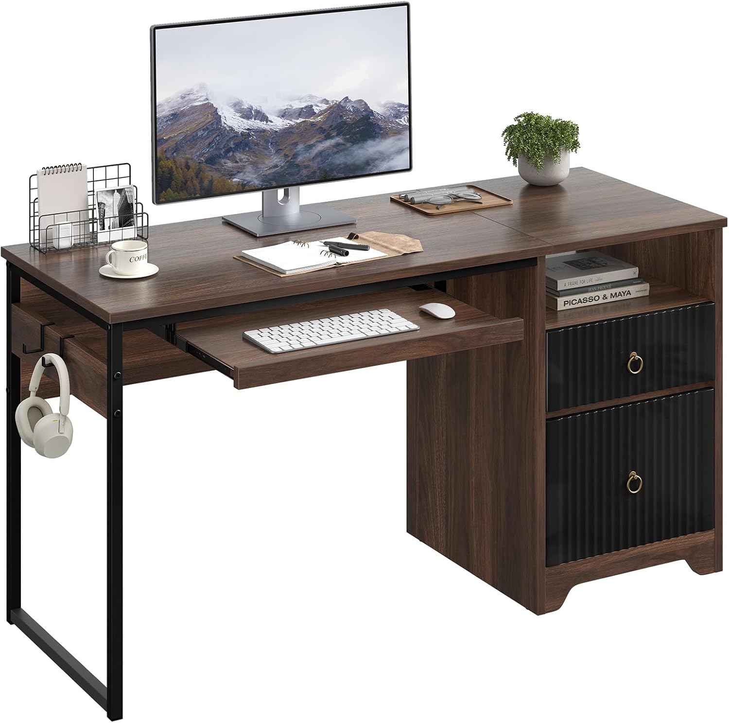 Amazon.com: Bestier 55 Inch Computer Desk with Keyboard Tray, Modern ...