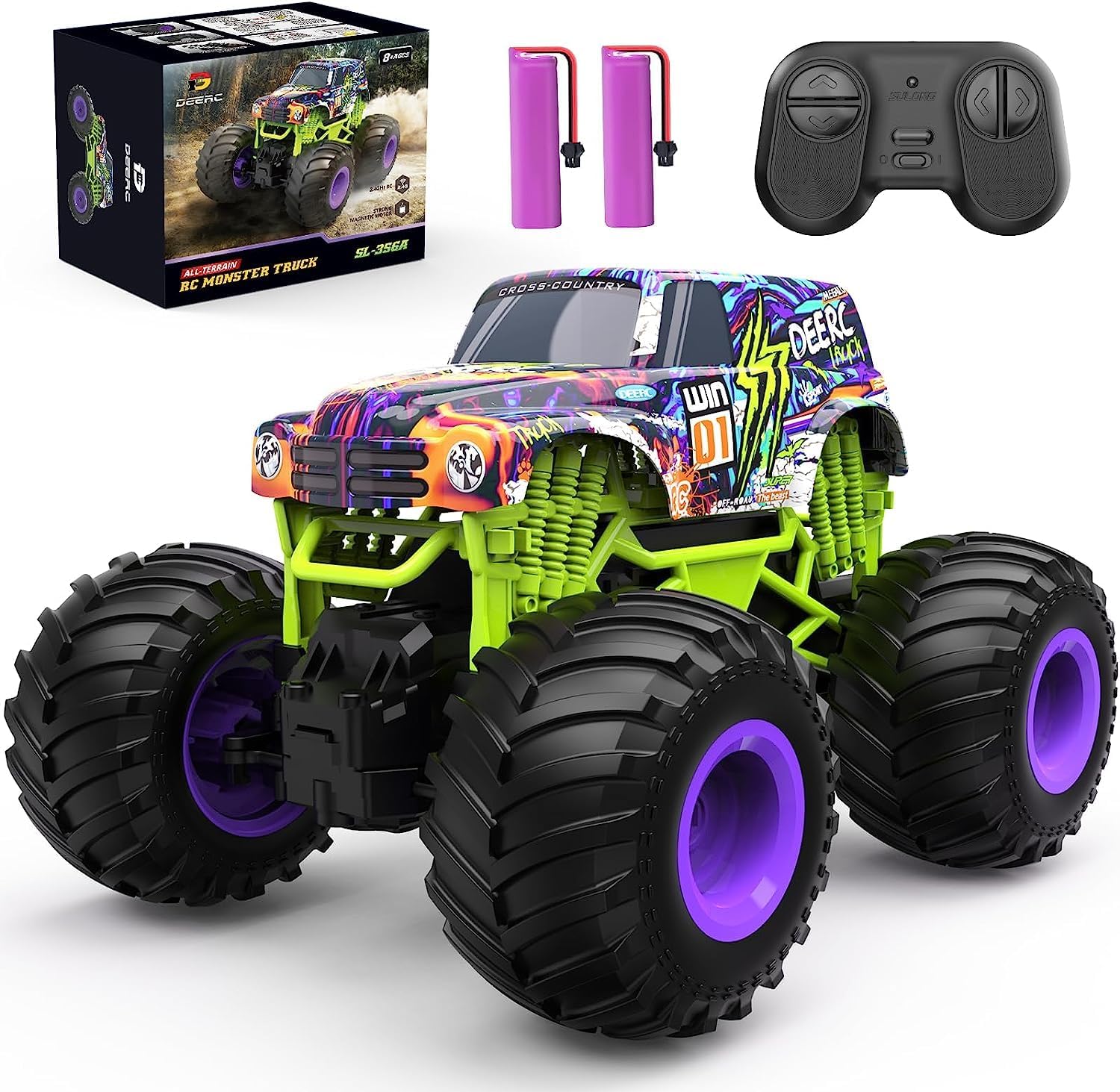 Amazon.com: DEERC All Terrain Remote Control Monster Truck Toy,1:16 ...