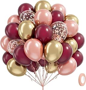 Amazon.com: 60pcs Burgundy and gold Balloons 12inch with Maroon Pearl ...