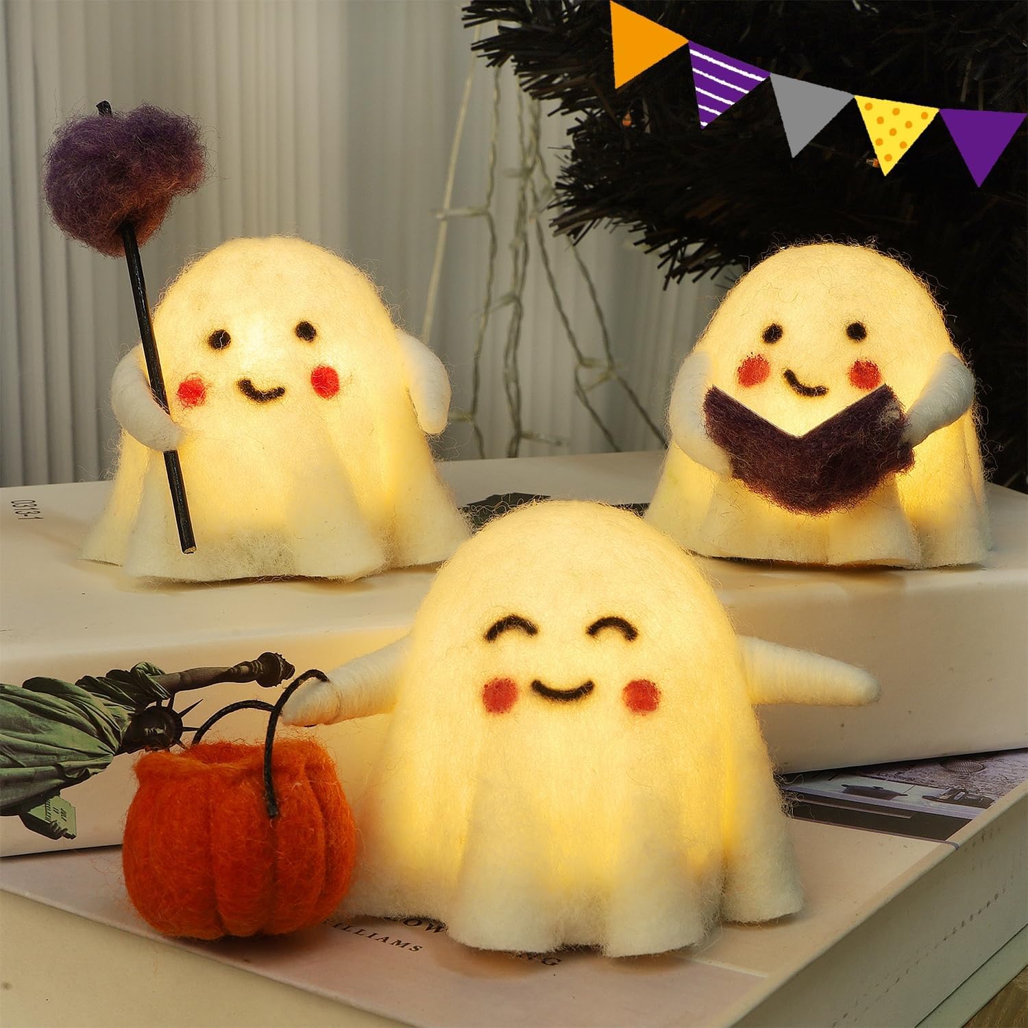 Amazon.com : FORUP Halloween Ghost Decor, Set of 3 Lighted Cute Ghost ...