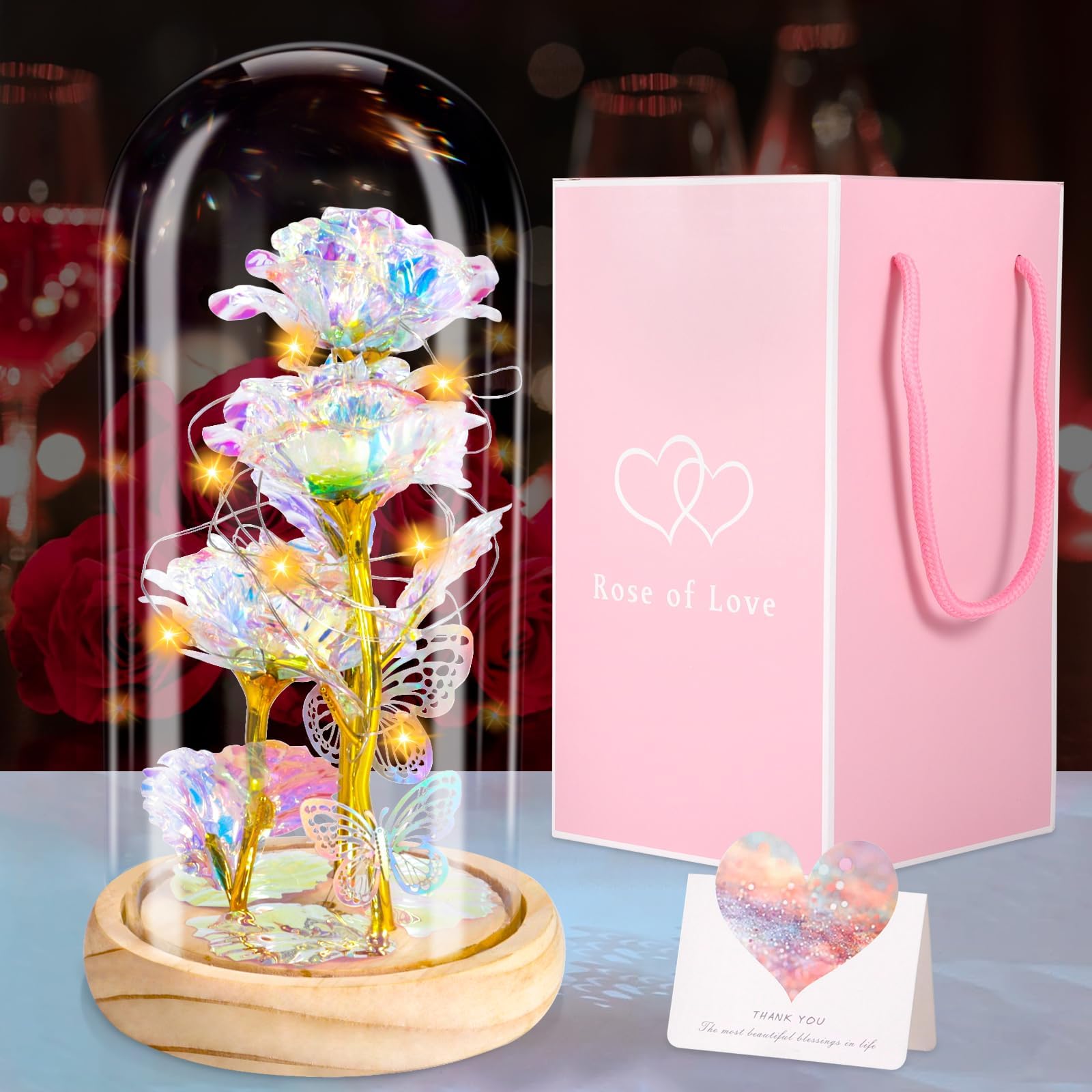 YiWeel Geschenke für Frauen, Ewige Rose im Glas mit Licht,Sparkly ...