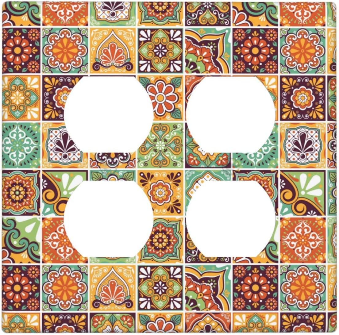 Orange Mexican Talavera Tiles Outlet Cover Wall Plate Double Duplex ...