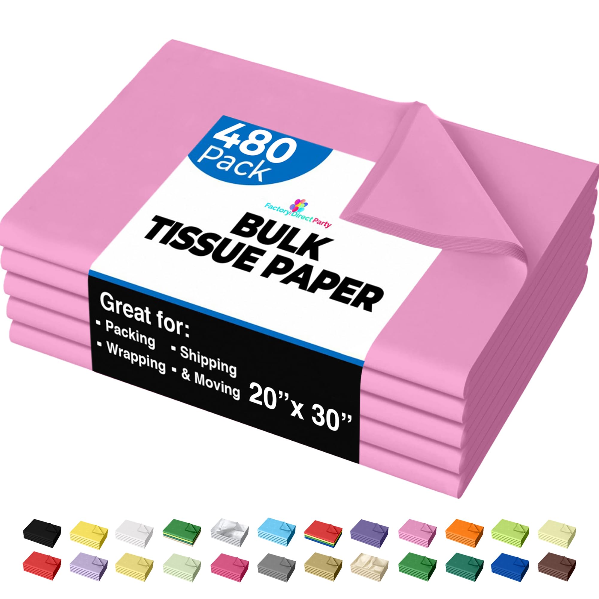 480 Sheets Bulk Pink Tissue Paper - 20" x 30" Packing Paper Sheets for ...