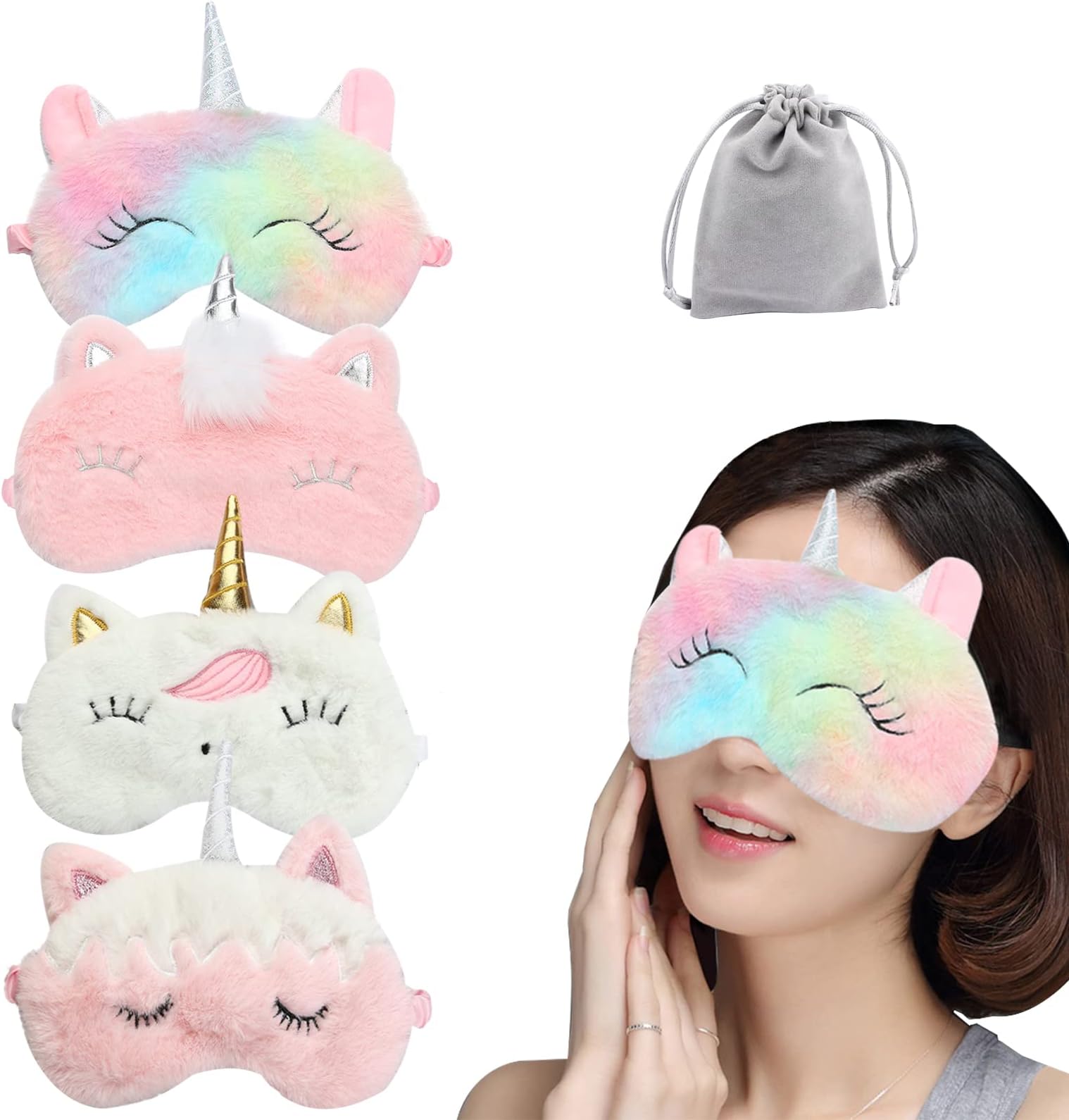 Amazon.com: 4 Pcs Cute Sleep Mask Animal Sleep Mask Soft Plush ...