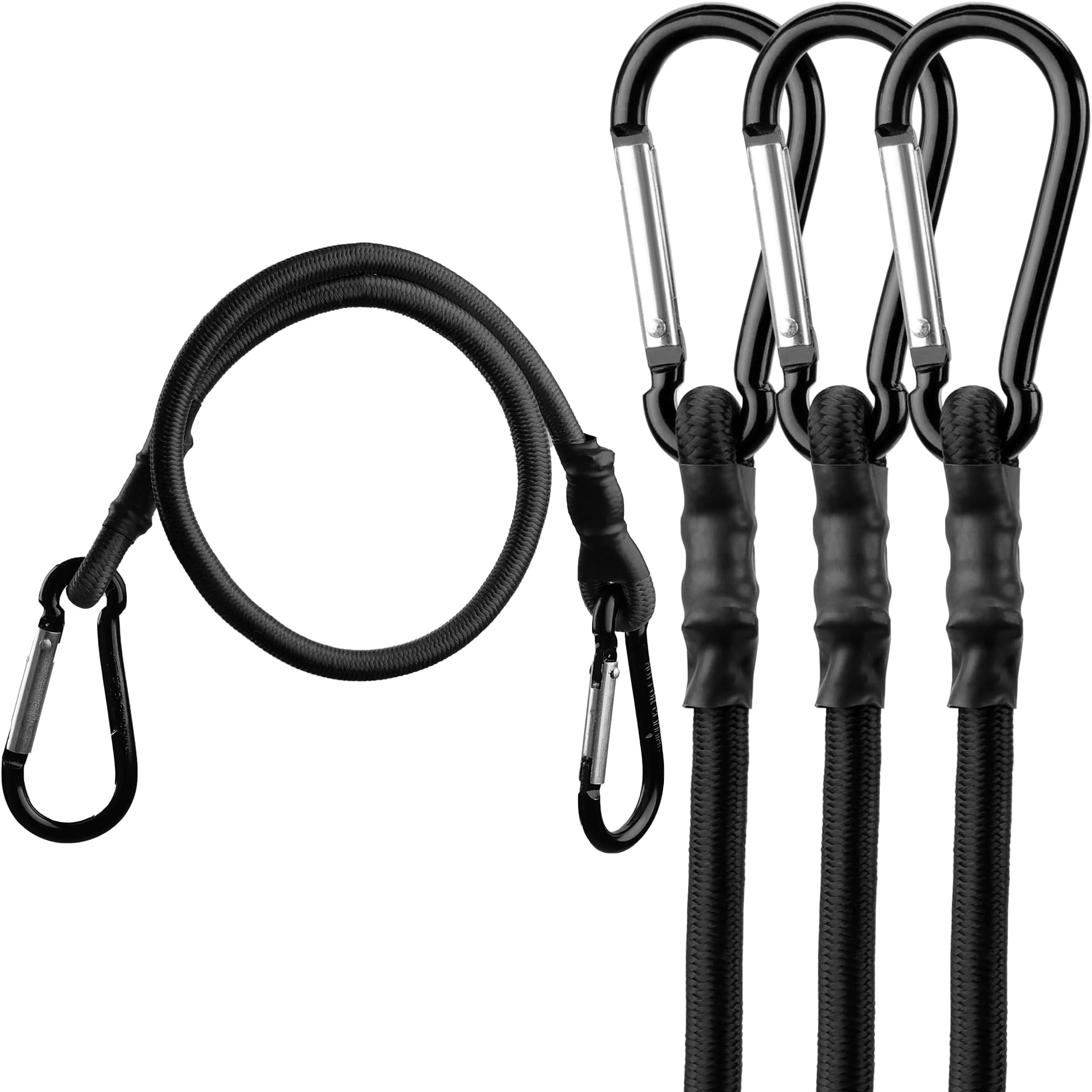 Kinzomor 12 Inch Bungee Cord with Carabiner Hook, 1/3 Inch Thick Black ...