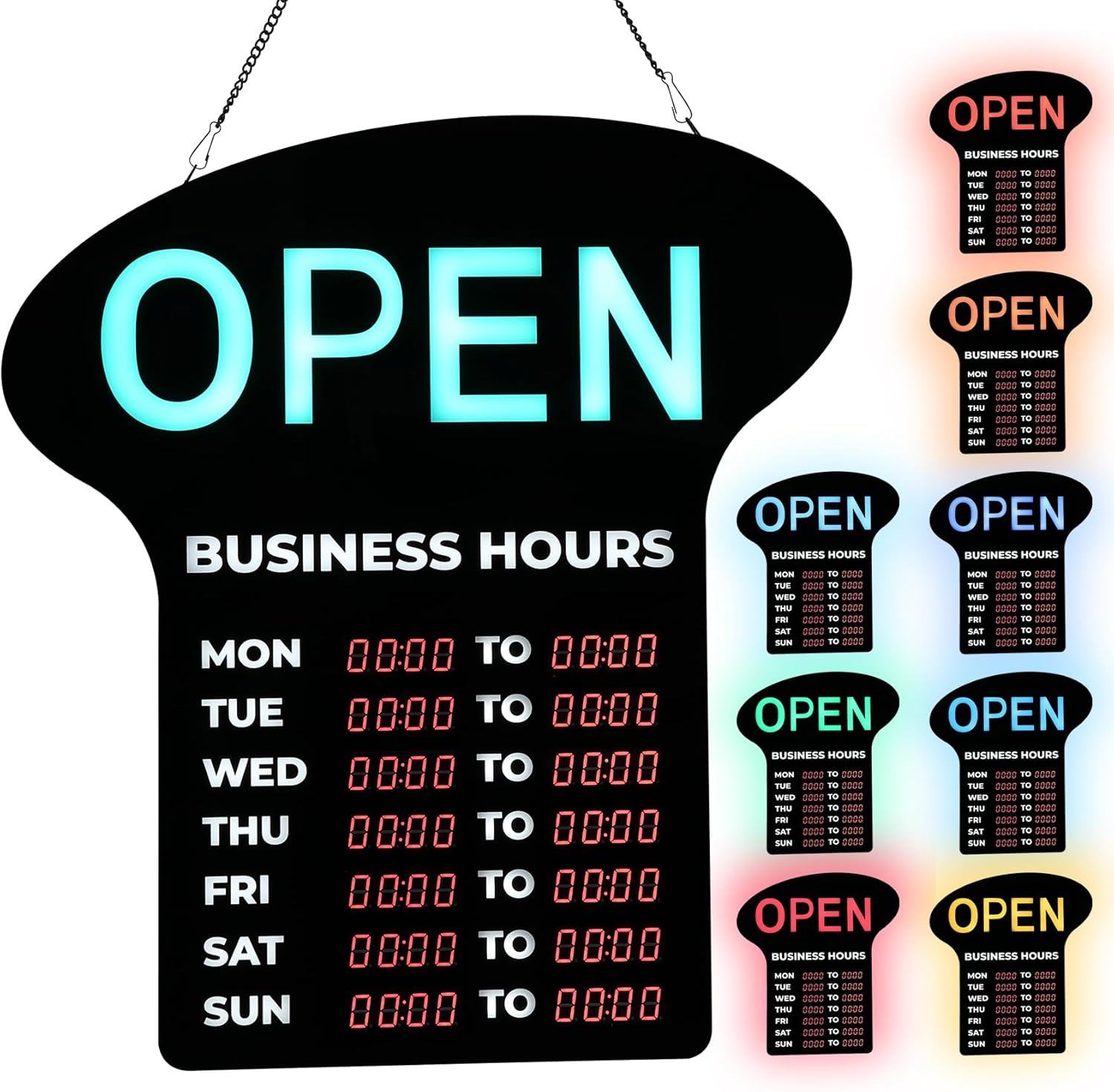 Open Sign with Hours, Multi-Colour LED Open Sign for Business Hours, 25 ...