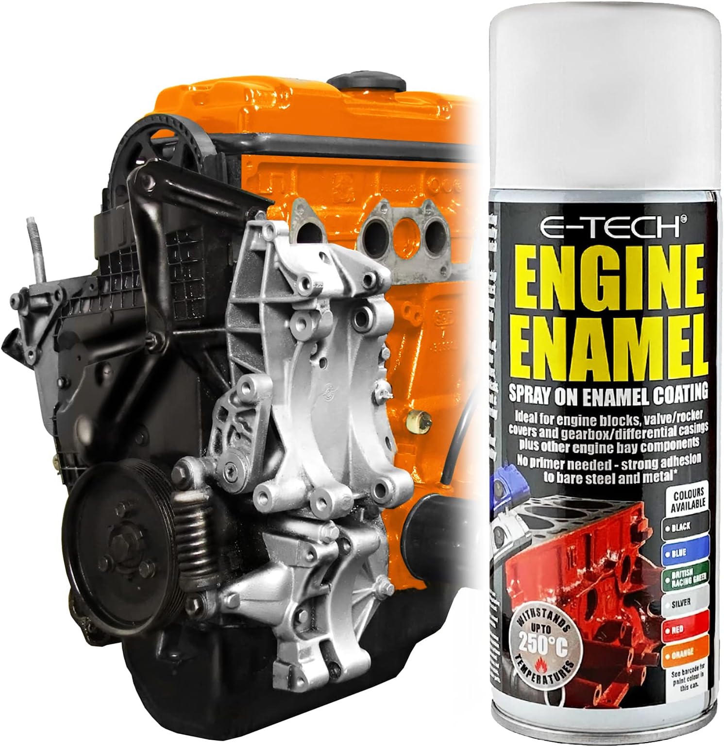 E-TECH - Heat Resistant Engine Enamel Paint 400ml - Spray On High Temp ...
