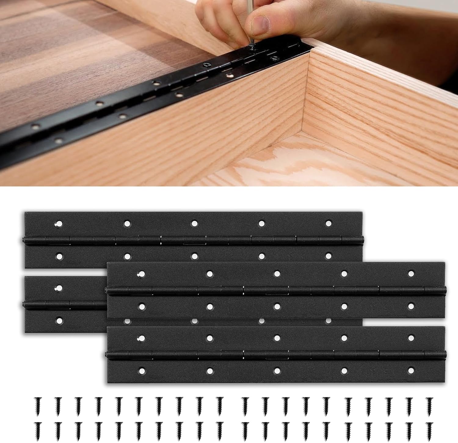 BEAMNOVA 4 Pack Black Piano Hinges 12x2x0.06 Inch Heavy Duty 304 ...