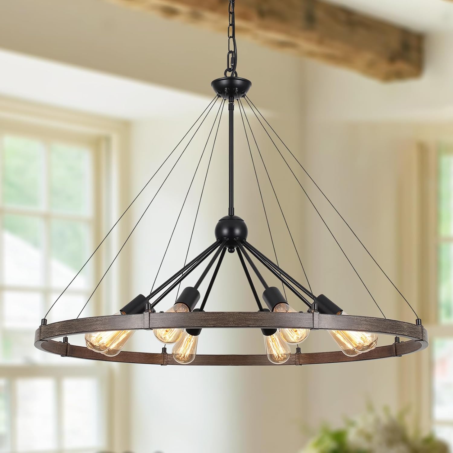 Amazon.com: Zemsum 35.4" Farmhouse Wagon Wheel Chandelier For Living ...