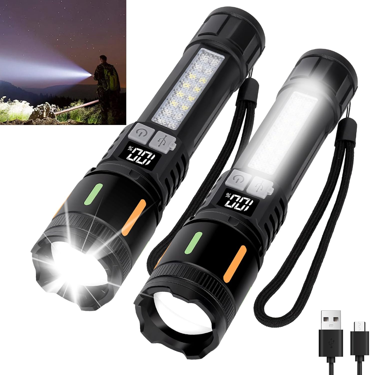 Peascat Rechargeable Flashlights High Lumens 900,000L (2 Packs), Super ...