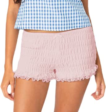 Women Sexy Plaid Boy Shorts Smocked Gingham Plaid Micro Shorts Cute ...