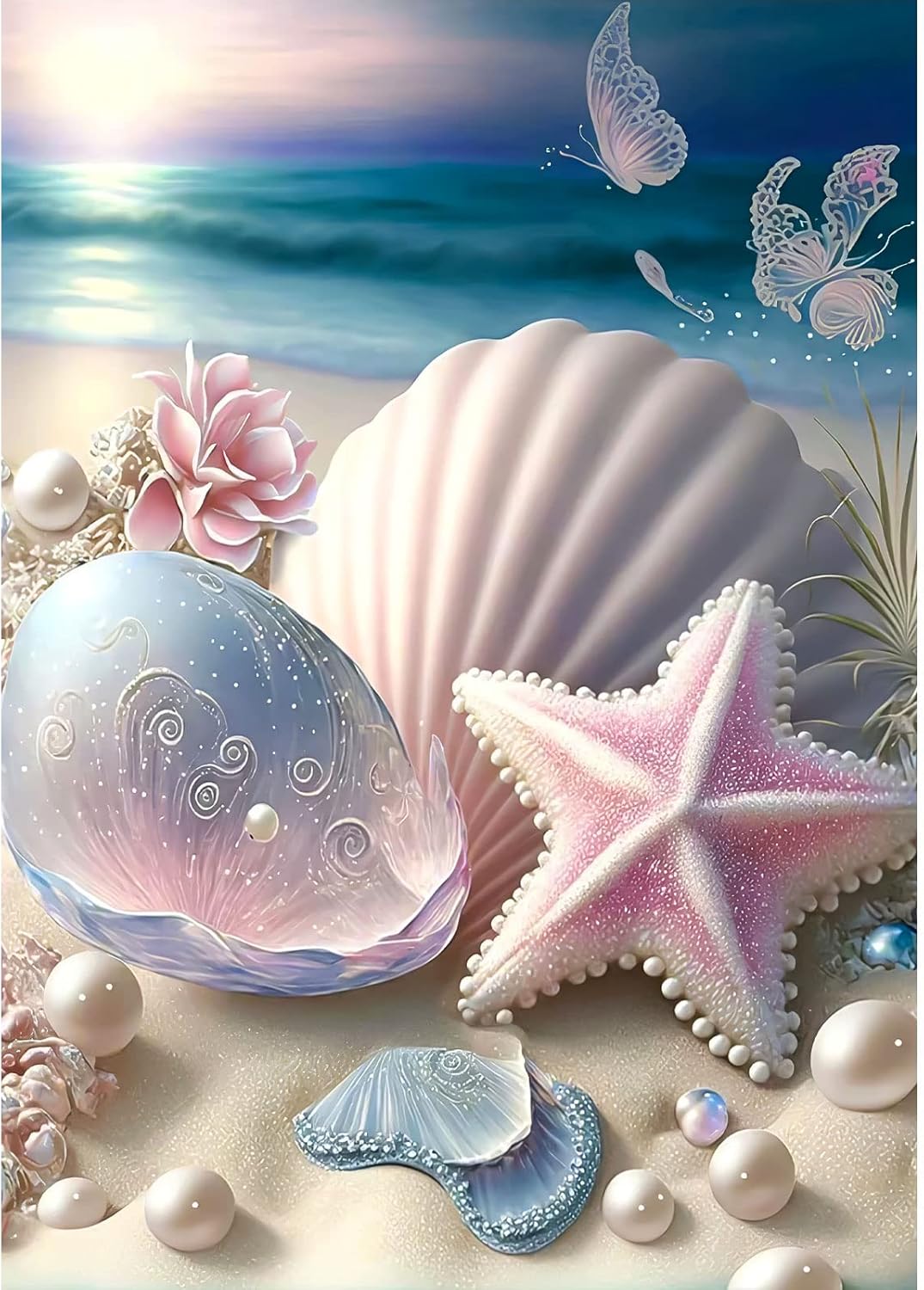 Amazon.com: EOBROMD White Seashells Diamond Art Painting Kits for ...