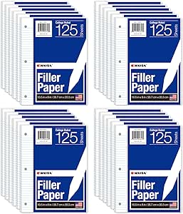 Amazon.com : Kaisa Notebook Paper 24 Pack 8x10.5 College Ruled Loose ...