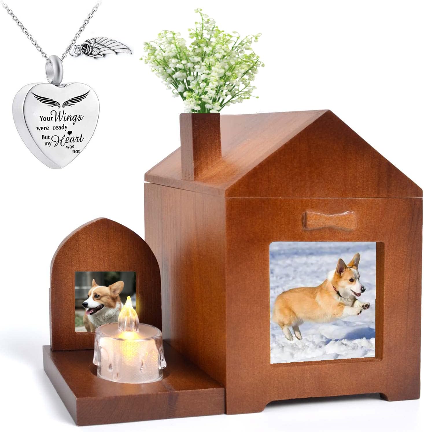 3 in 1 Dog Ashes Box Set, Wooden Urns for Dogs Ashes with Urns Necklace ...