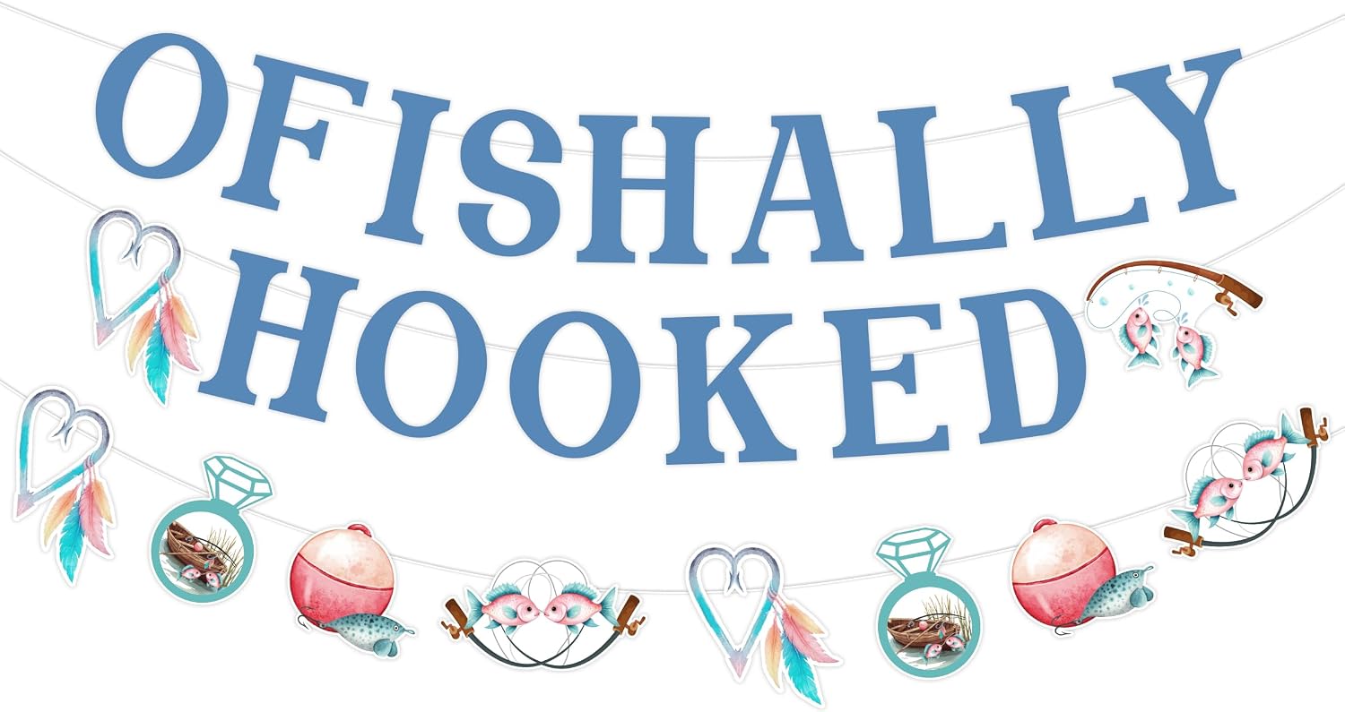 Amazon.com: Cheerupp Ofishally Hooked Banner, Fishing Theme Engagement ...