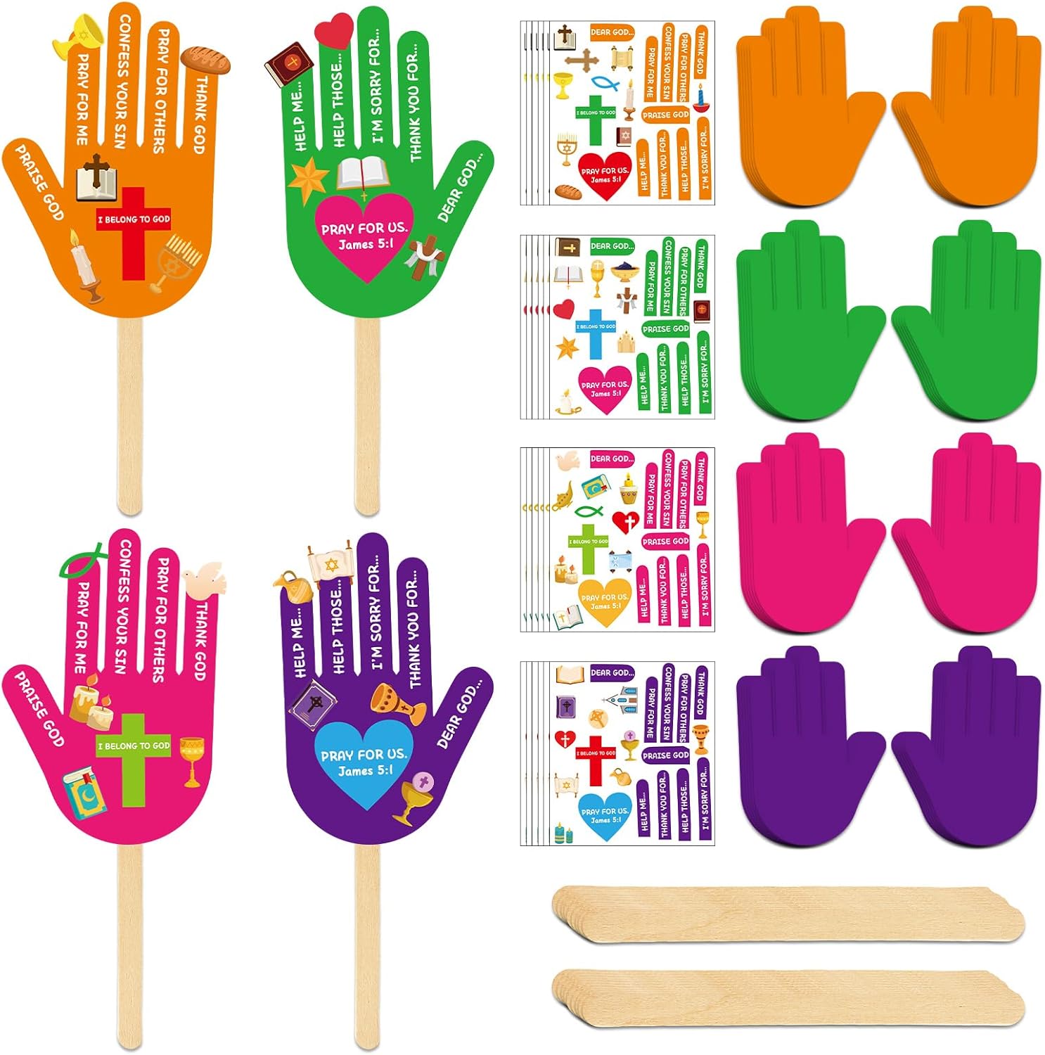 Amazon.com: 24 Sets Religious Bible Crafts Kit for Kids 5 Finger Prayer ...
