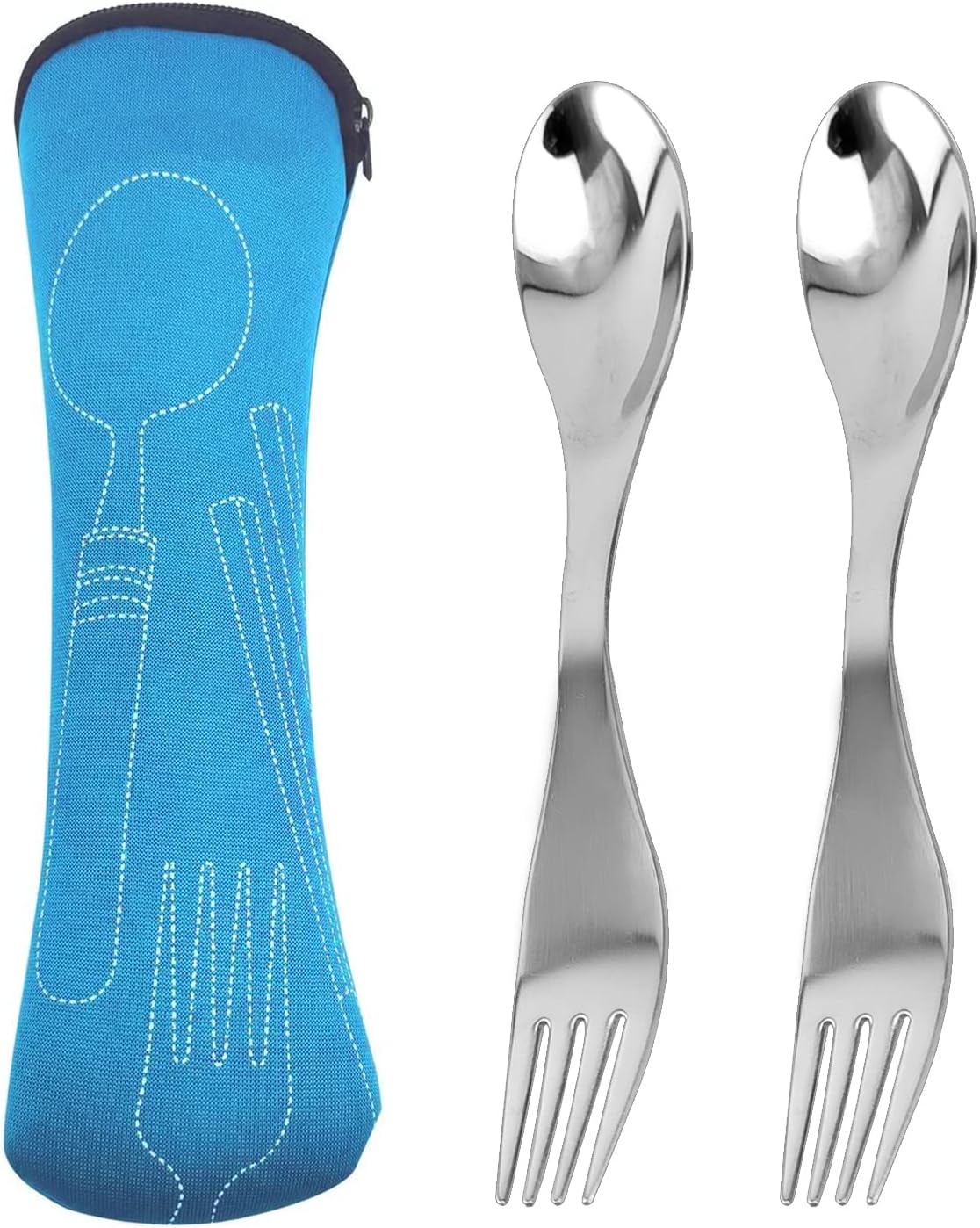 Pack of 2 Portable Stainless Steel Sporks Camping Cutlery Spoon Fork ...