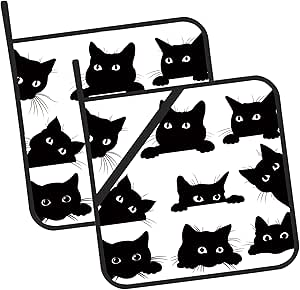 Amazon.com: Cute Black Cat Pot Holders Set of 2 Kitchen Heat Resistant ...