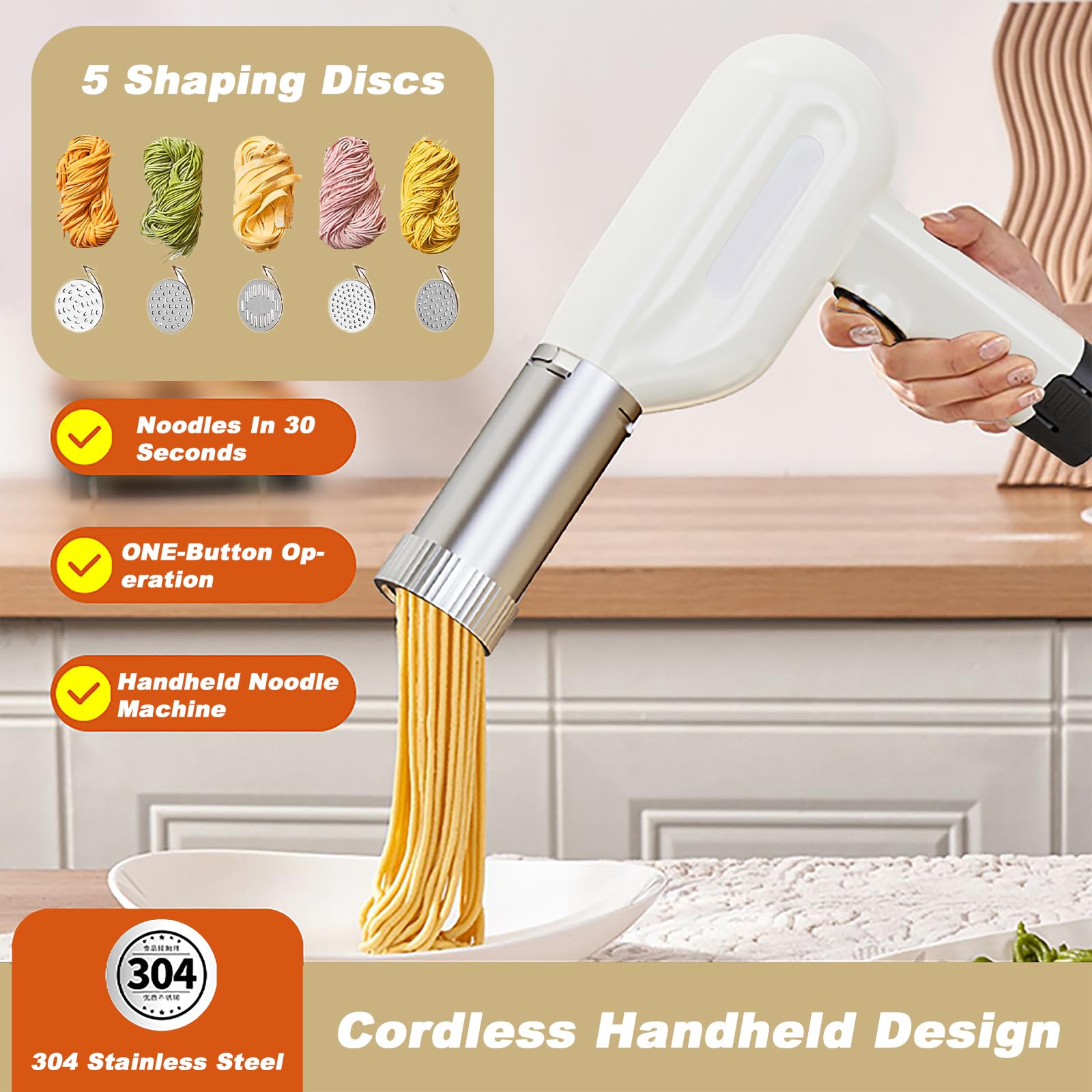 Snapklik.com : JAYVAR Pasta Maker, Handheld Electric Pasta Maker, 5-in ...