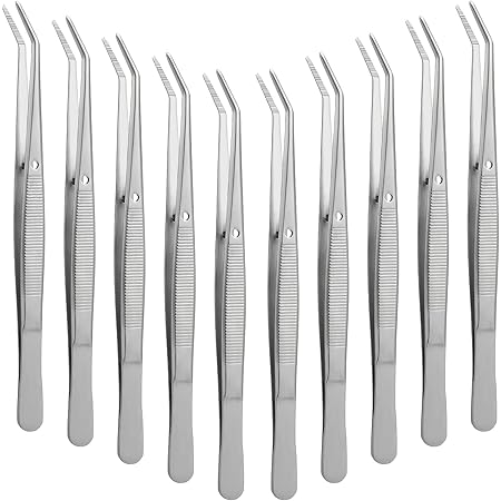 Amazon.com : Stainless Steel Tweezers with Curved Serrated Tip ...