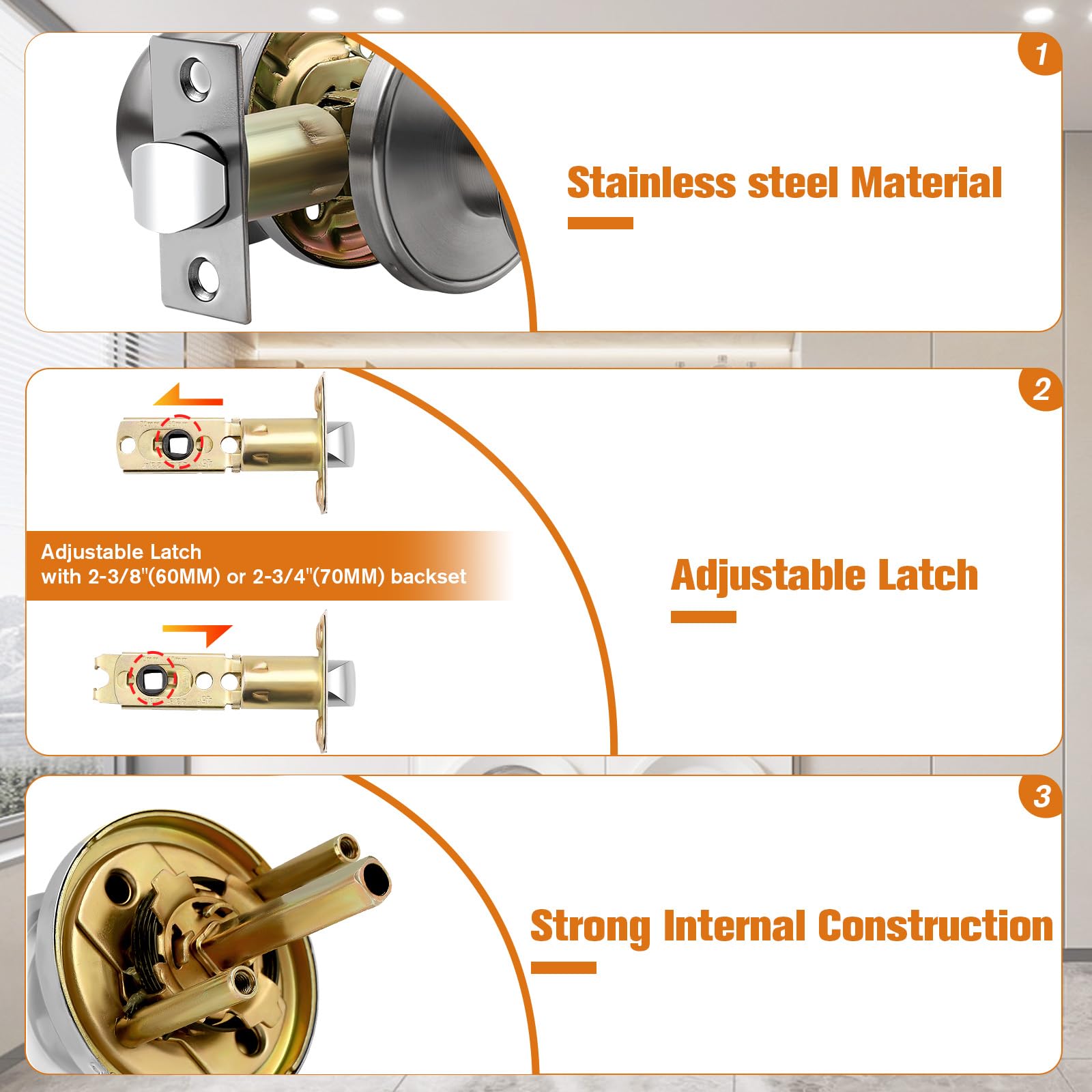 Snapklik.com : Stainless Steel Passage Door Lock Satin Nickle Interior Keyless Round Door Knobs ...