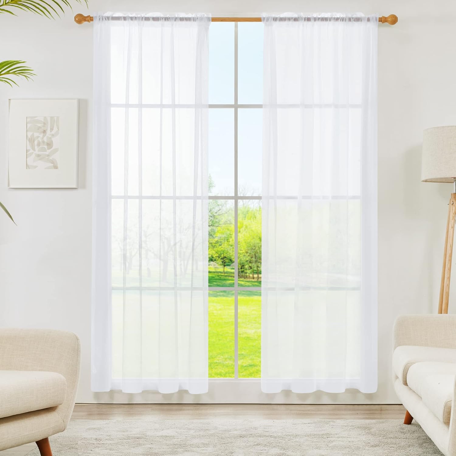 Devconovo Sheer Curtains 84 Inch Long, White Rod Pocket Curtains 2 ...