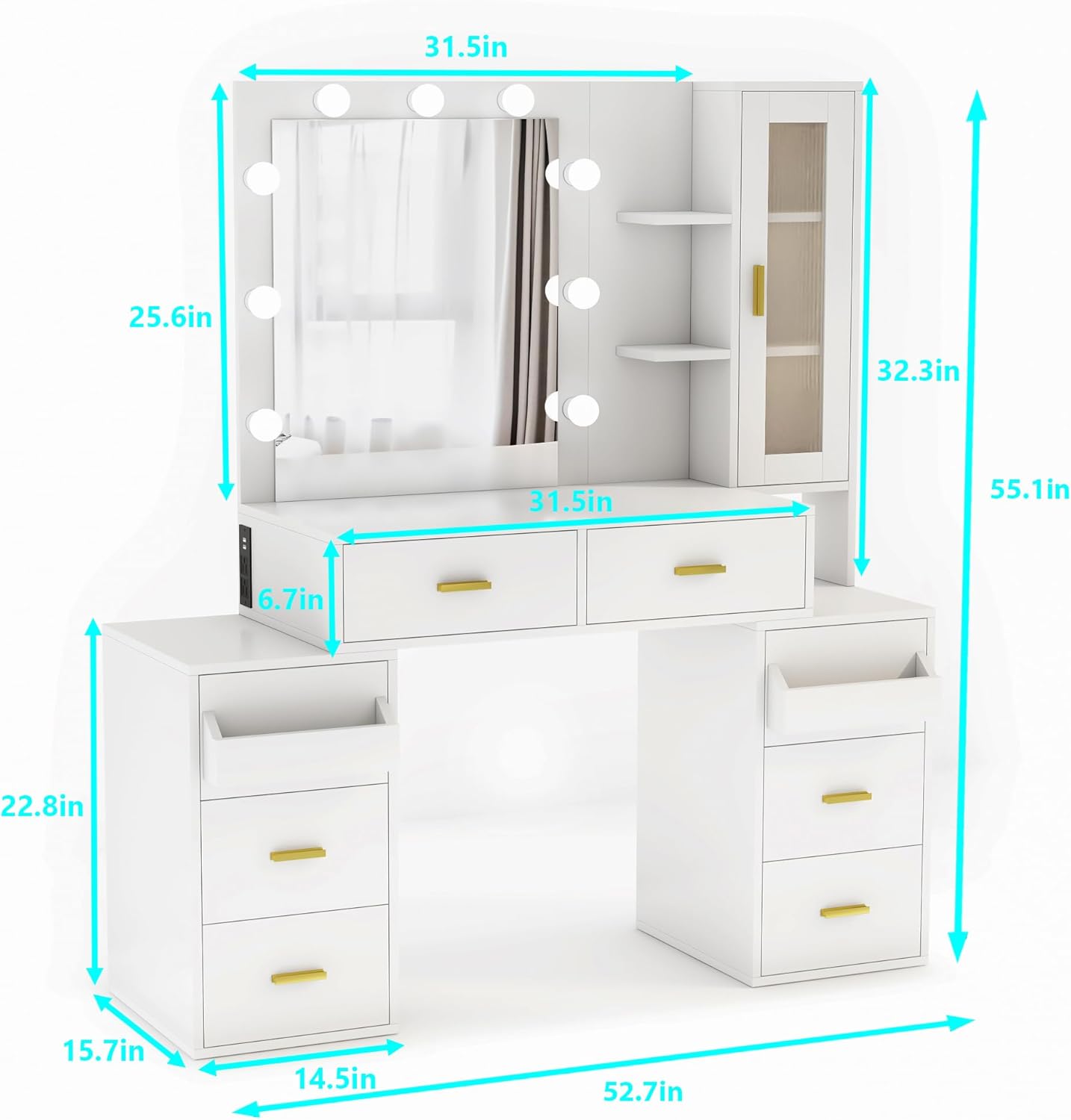 PAKASEPT Makeup Vanity Desk with Mirror, 3-Color Lights, and Charging ...