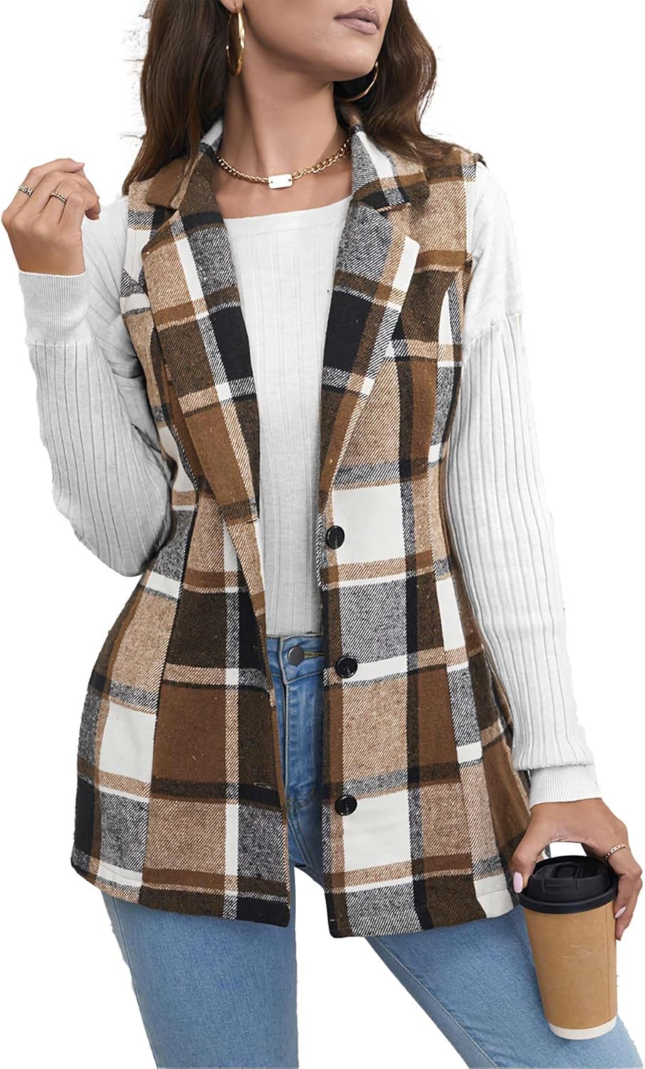 SEMATOMALA Women's Plaid Vest Christmas Cardigan Winter Fall Flannel ...