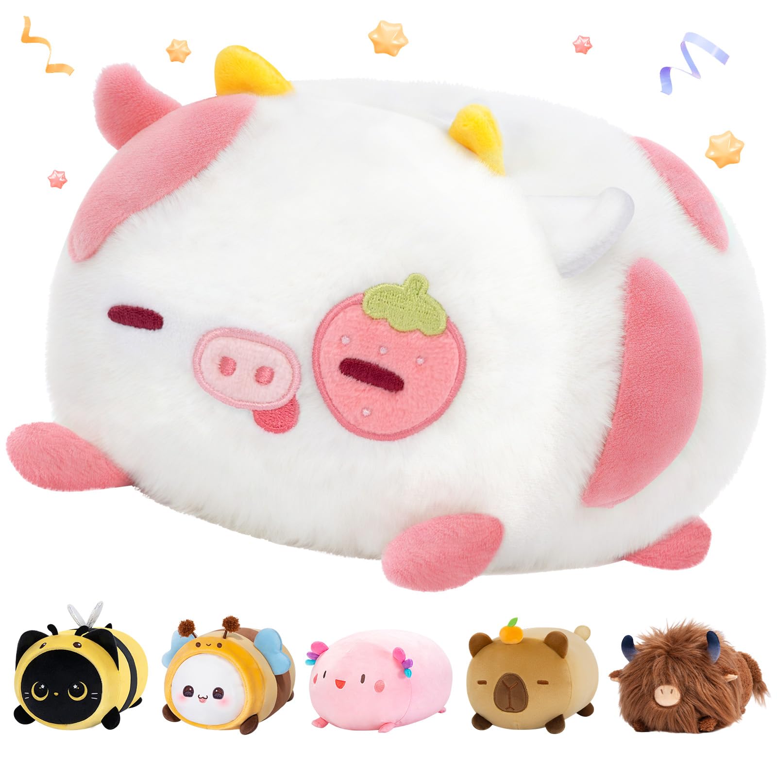 Amazon.com: Mewaii Strawberry Cow Plush Pillow, Kawaii Cow Stuffed ...