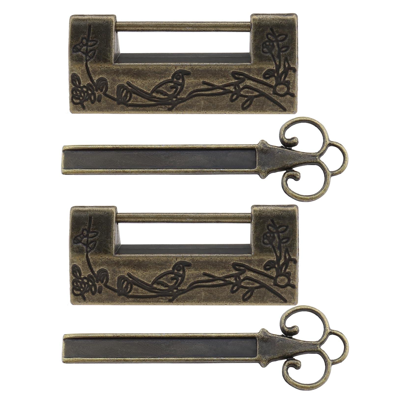 ECSiNG 2PCS Antique Padlocks with Keys Chinese Style Flower Bird Carved ...