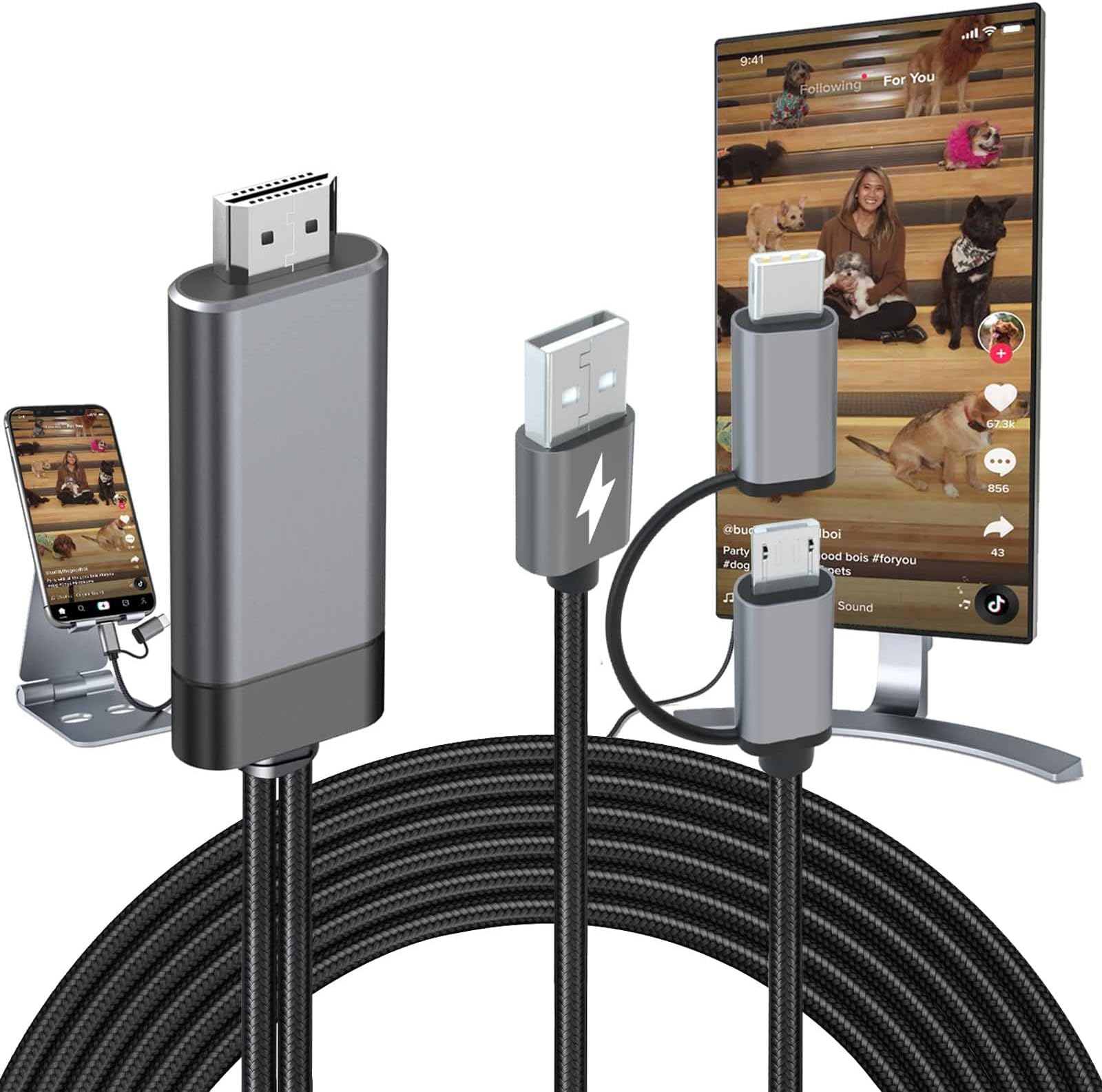 Amazon.com: Adaptador HDMI Micro USB tipo C 2 en 1 MHL Cable trenzado convertidor de video y ...