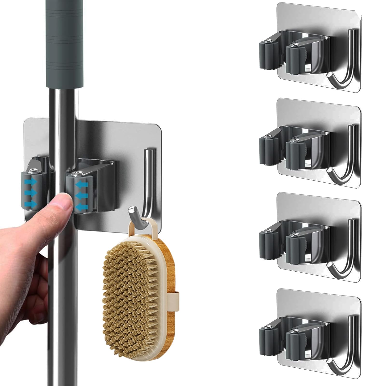 Mop Broom Holder-Self Adhesive Stainless Steel Broom Hanger Organizer ...