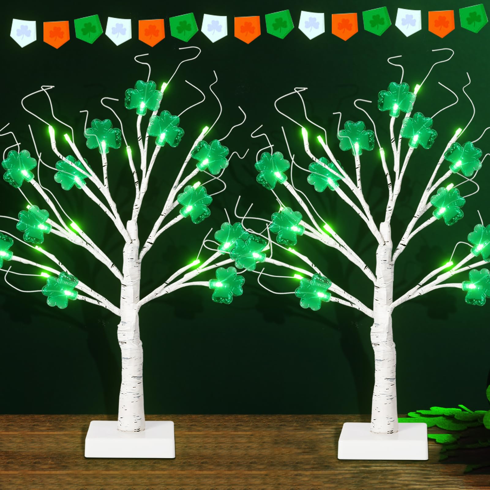 Amazon.com: 2 Pack St. Patrick's Day Lighted Birch Tree with 24PCS ...