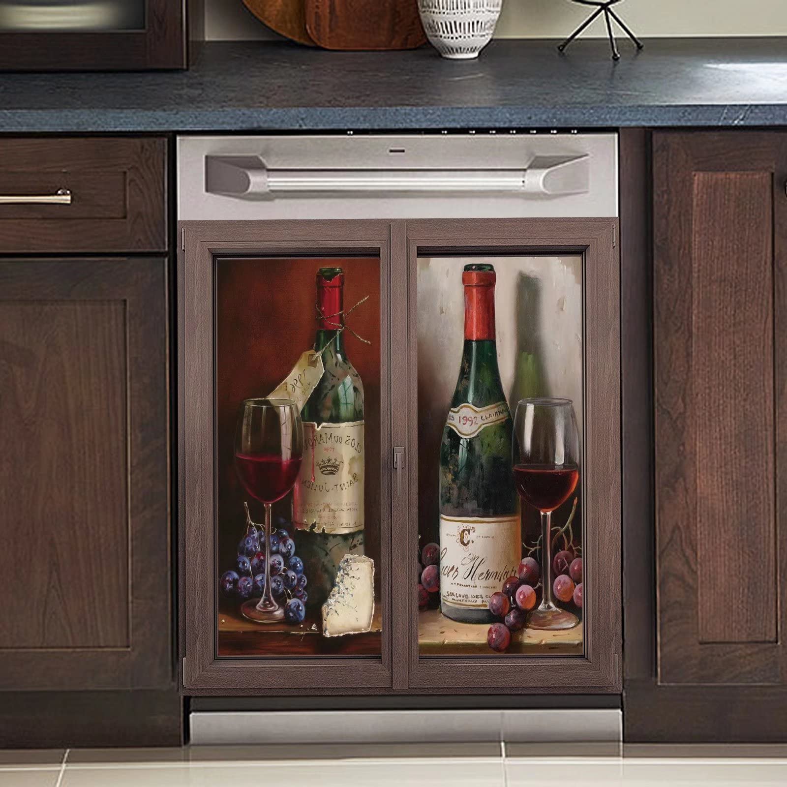 Retro Grape and Wine Dishwasher Magnetic Cover, Vintage Door Frame and ...
