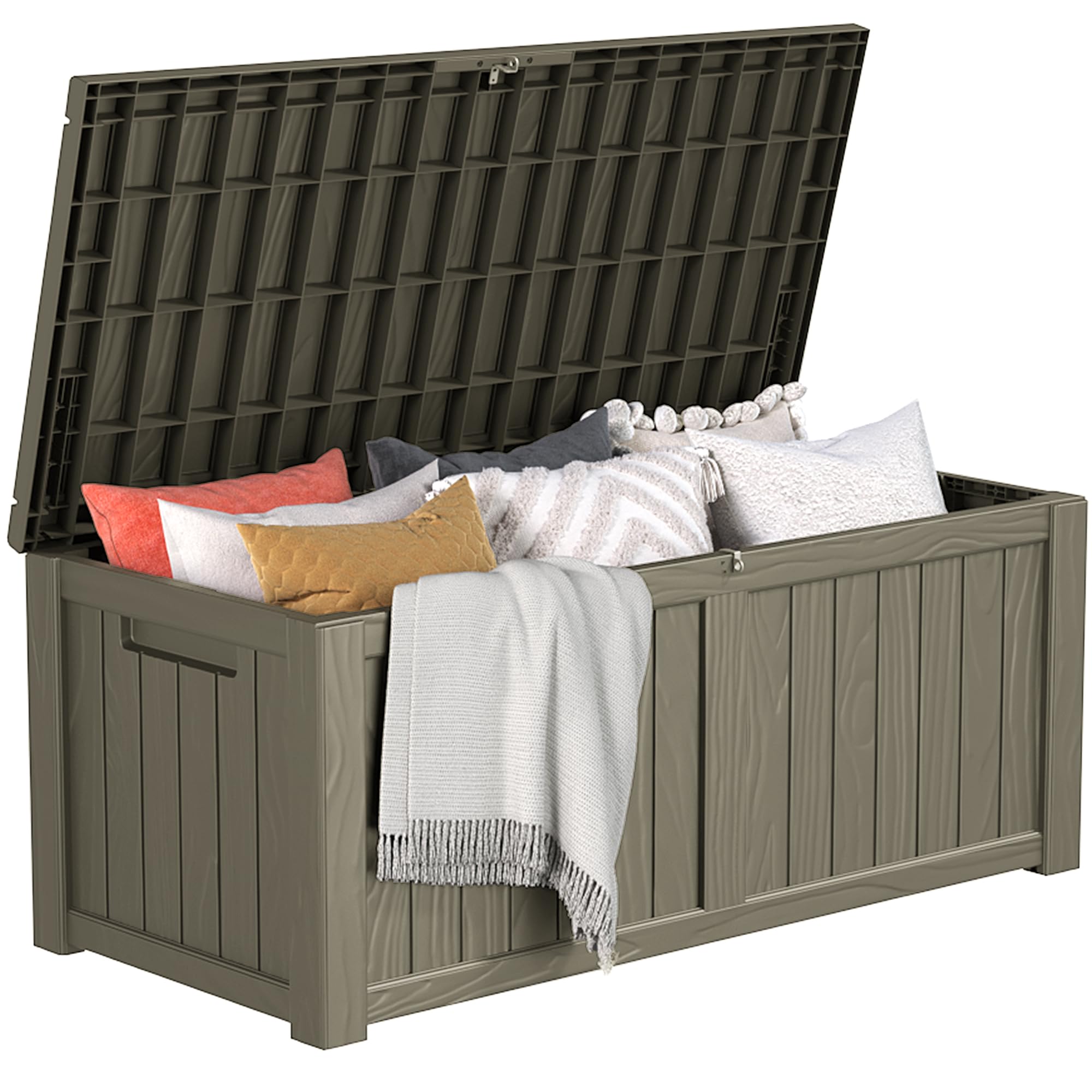 DWVO 120 Gallon Outdoor Storage Box, Large Lockable Resin Deck Box ...