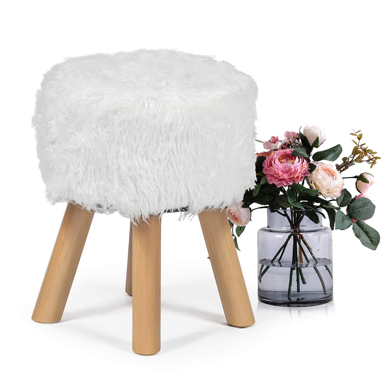 Homebeez Round Ottoman Foot Rest Stool, Small Furry Decorative Bench ...