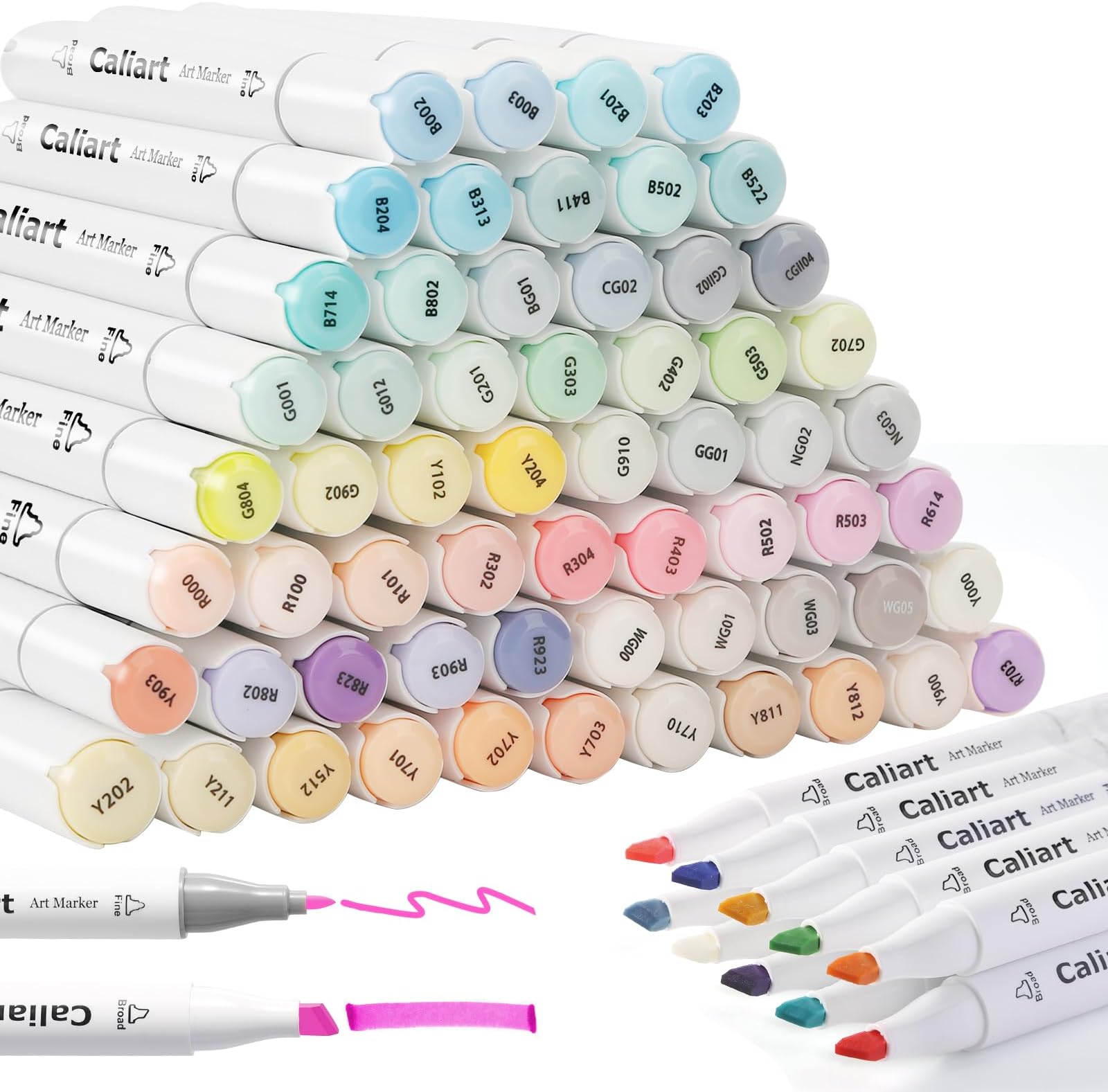 Amazon.com : Caliart Pastel Markers, 61 Colors Dual Tip Alcohol Markers ...