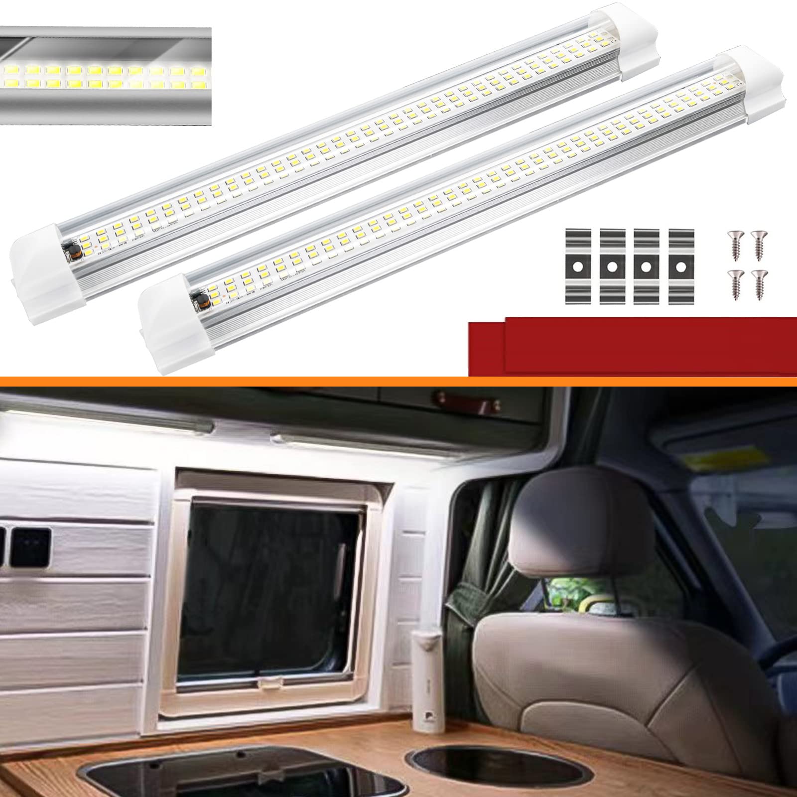 Buy AUTOXBERT 2pcs 12V Led Interior Lighting Bar, 108LEDs 6000K/2200LM ...