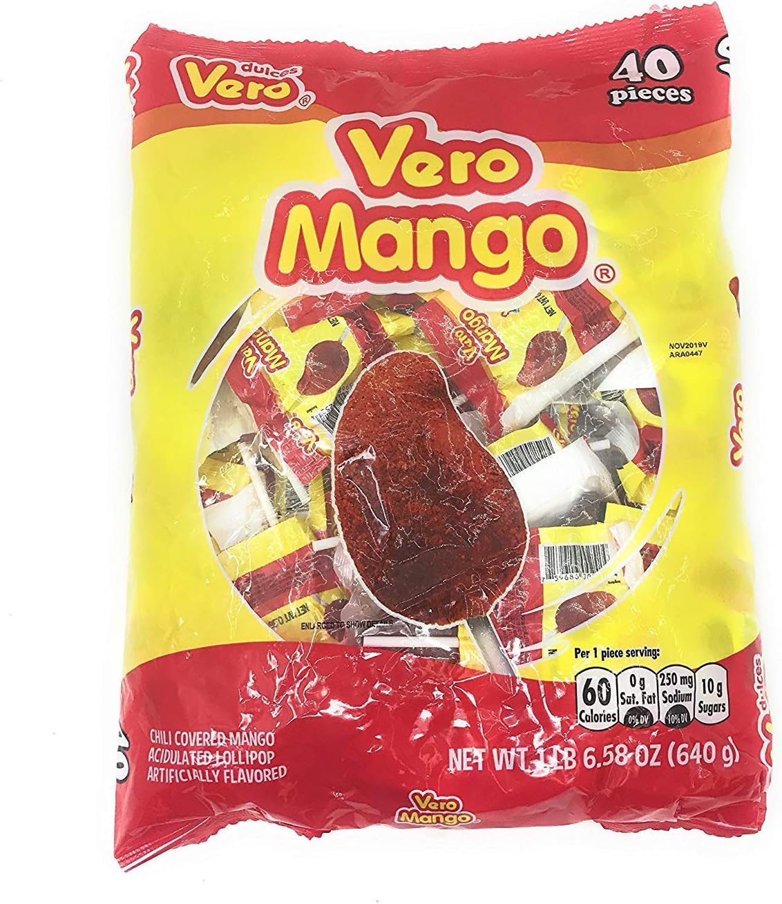 Amazon.com : Vero Mango, Chili Covered Mango Flavored Lollipops, 40 ...