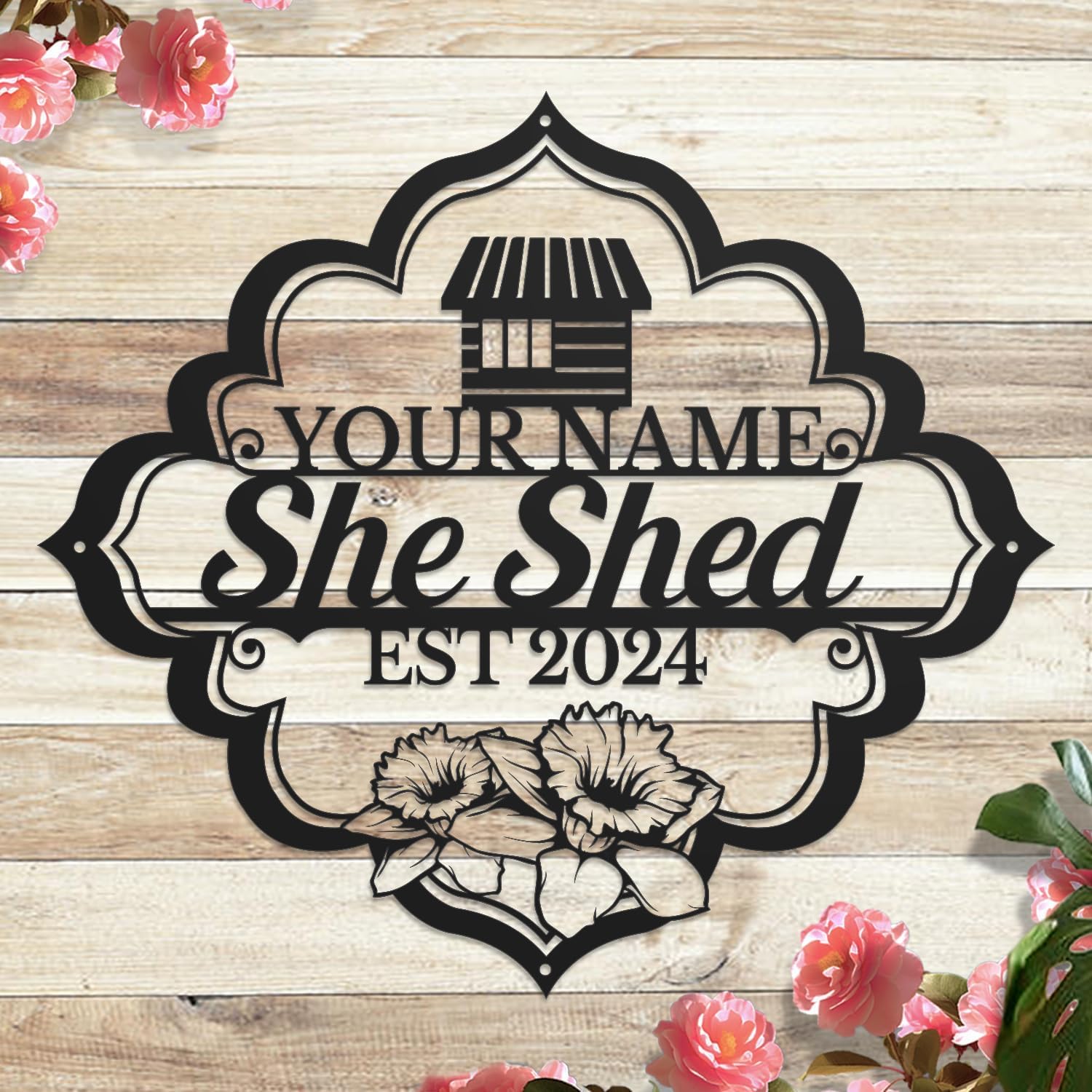 Amazon.com: Casebrick Personalized SHE SHED Flower Plant Name metal ...
