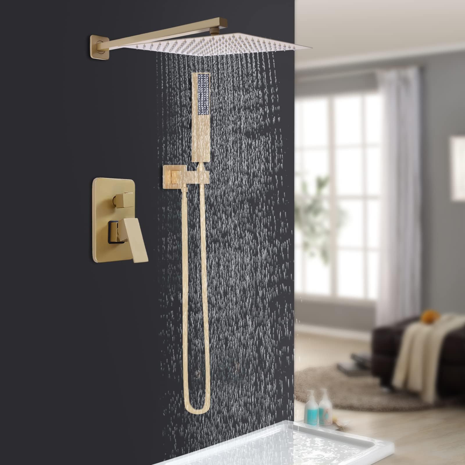 Système de douche encastré en laiton, 30,5 cm, doré, avec douchette ...