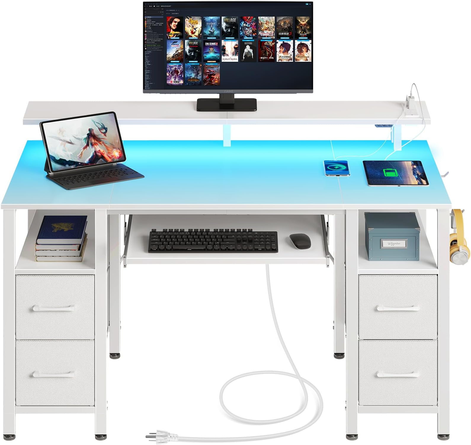 Amazon.com: Hyomdeck 55 Inch Office Desk with Drawers, Reversible ...