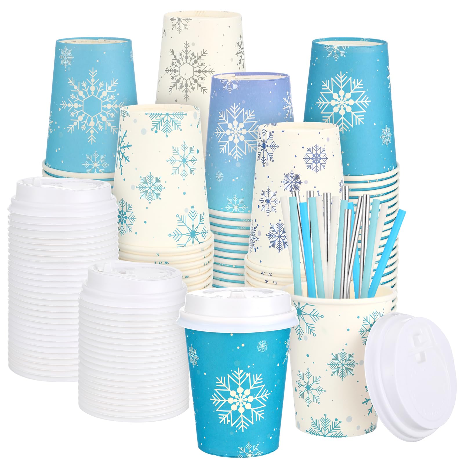 Amazon.com: Suttmin Christmas Snowflake Disposable Coffee Cups Hot ...