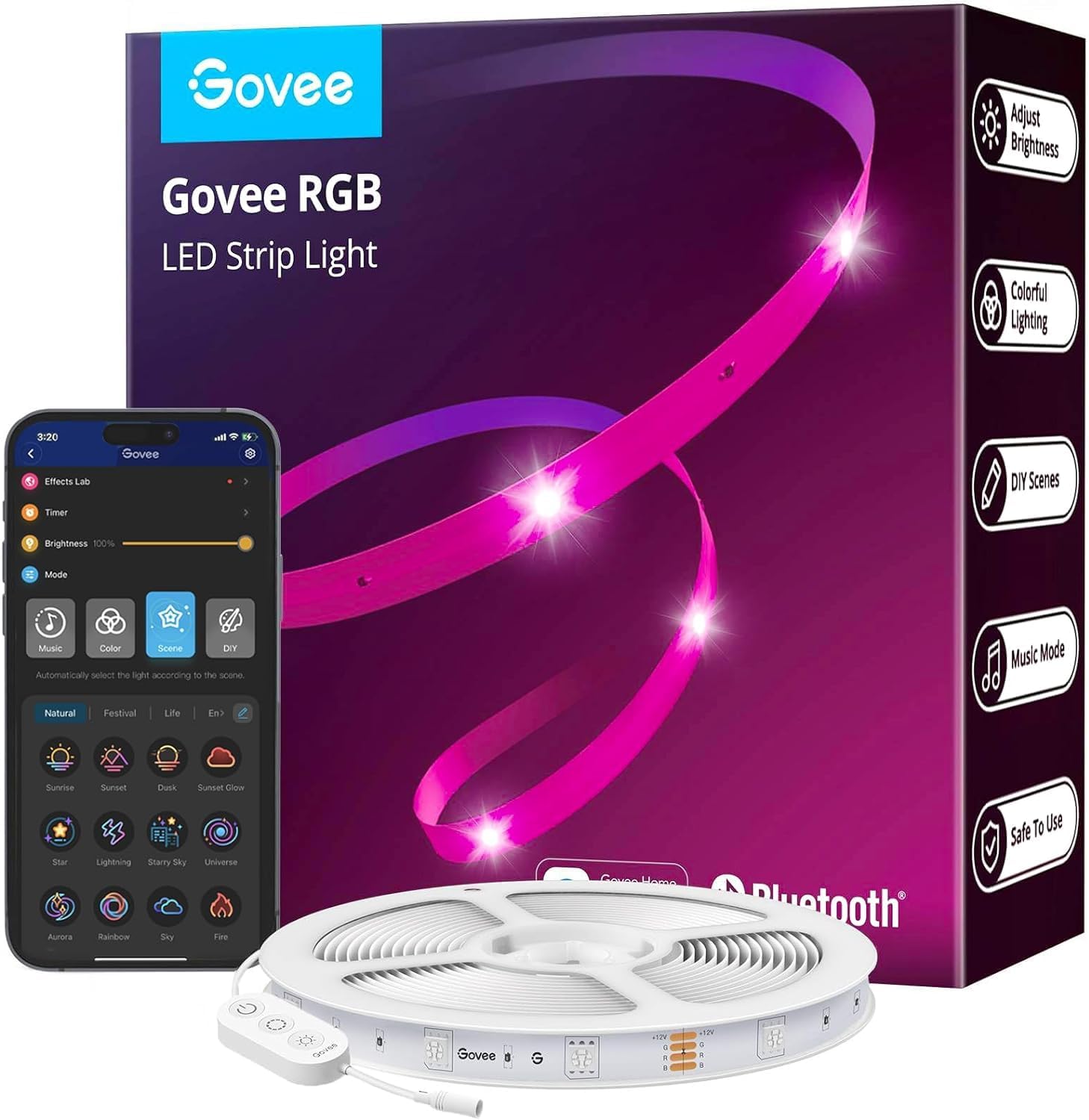 Govee LED Lights 20M, Bluetooth Rope Lights with App Control, 64 Scenes ...