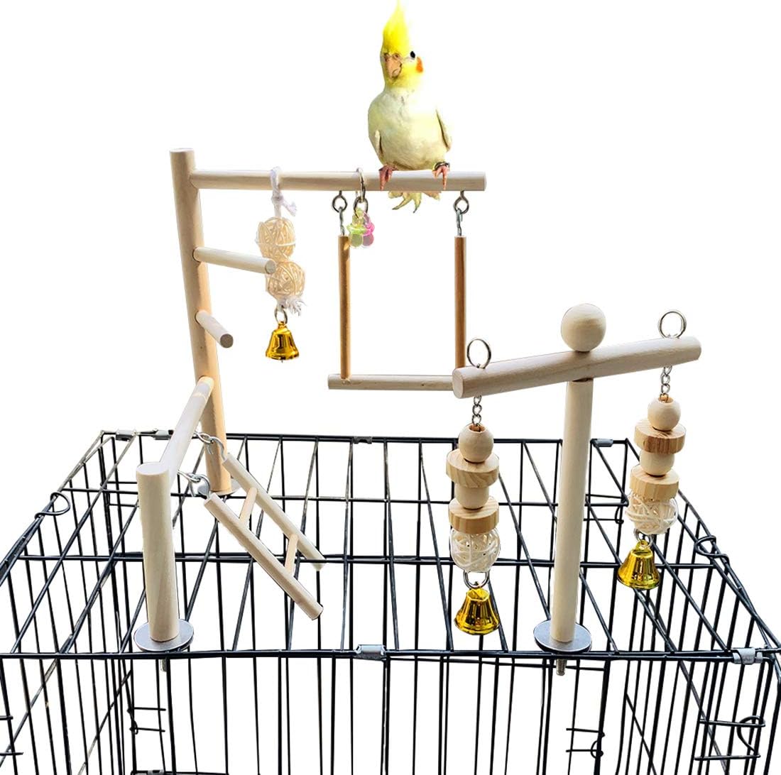 PINVNBY Bird Playground Parrot Play Gym Parakeet Cage Play Stand Wooden ...